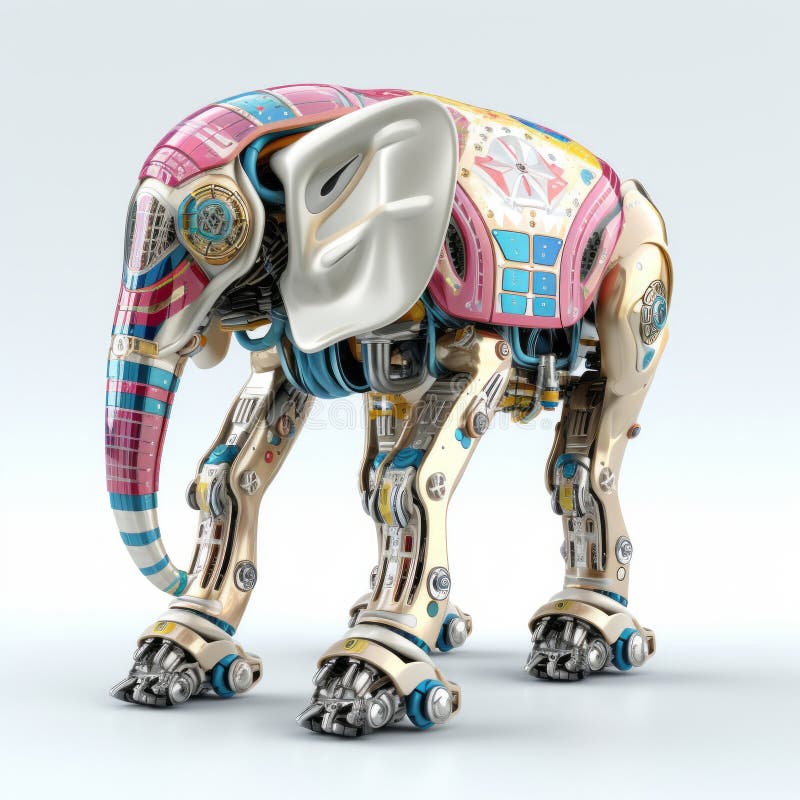 Colorful Elephant Robot, Robotic Animal Isolated Over White Background ...