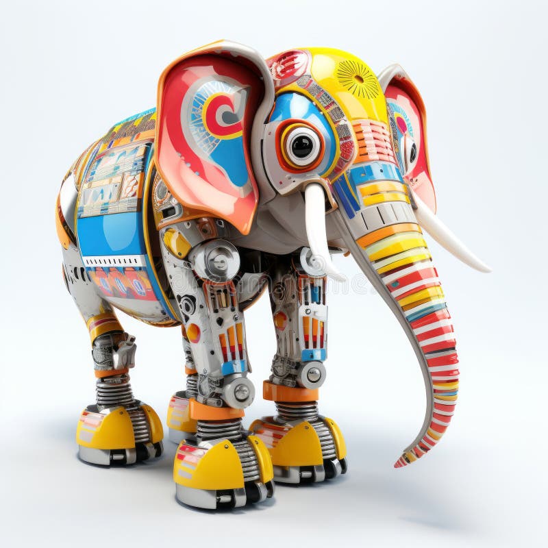 Colorful Elephant Robot, Robotic Animal Isolated Over White Background ...