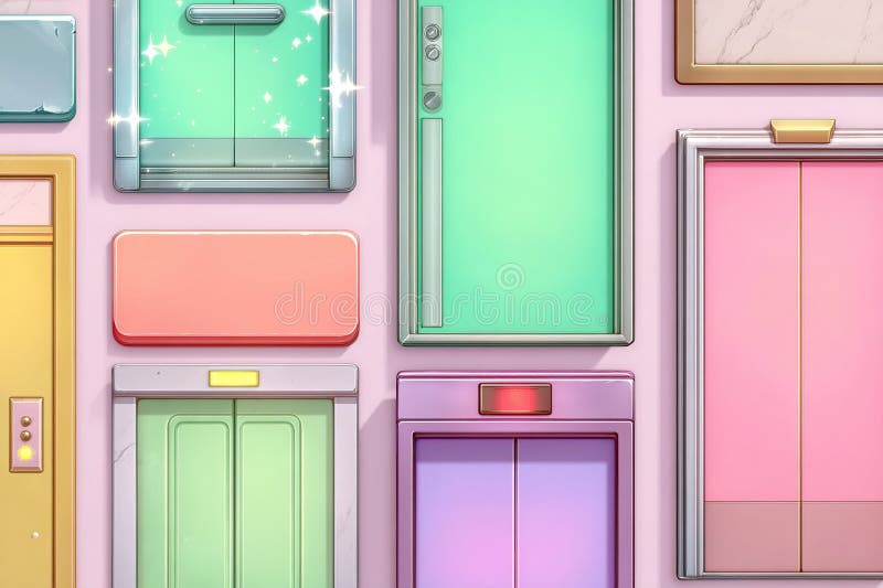 Colorful Elevator Doors in a Vibrant Illustration Featuring Various ...