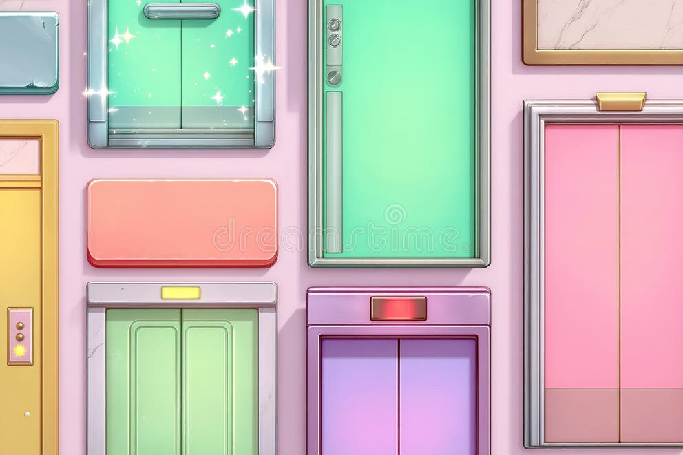 Colorful Elevator Doors in a Vibrant Illustration Featuring Various ...