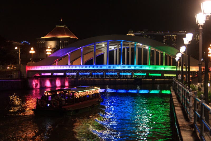 Colorful Elgin Bridge at Night in Singapore Stock Photo - Image of ...