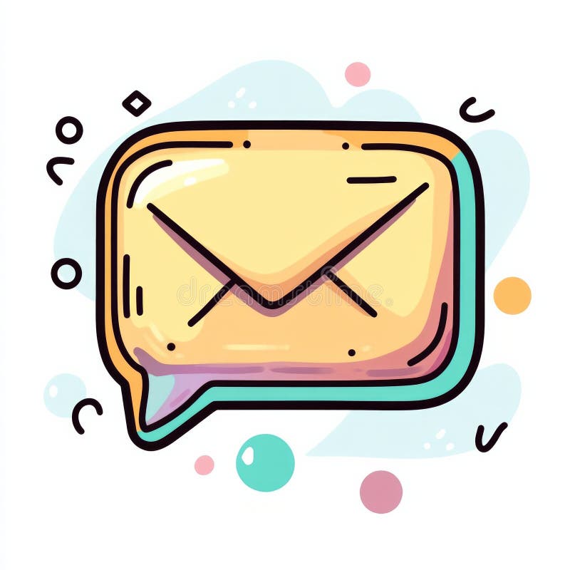 Colorful Email Icon within Speech Bubble with Abstract Doodles Stock ...