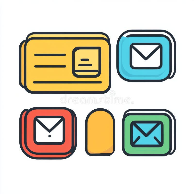 Colorful Email Icons and Digital Elements on White Background Stock ...