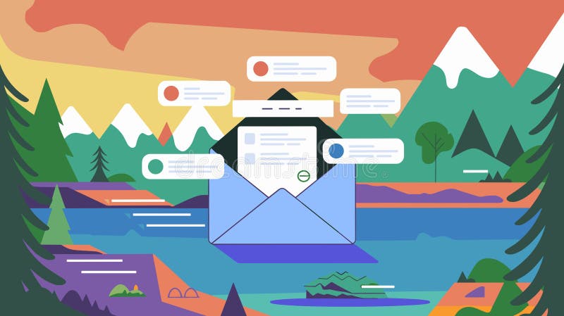 Colorful Email Notification Vector Over Scenic Landscape Stock ...