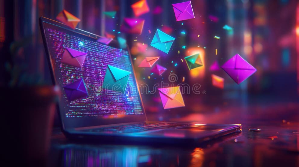 Colorful Emails Emerging from Laptop Screen Stock Illustration ...