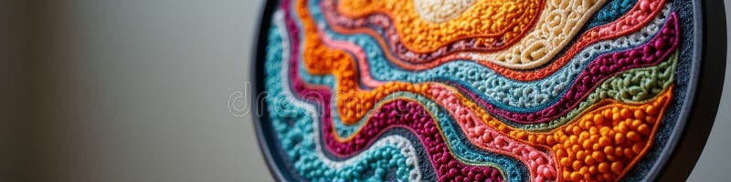 Colorful Embroidered Abstract Textile Art with Flowing Patterns in ...