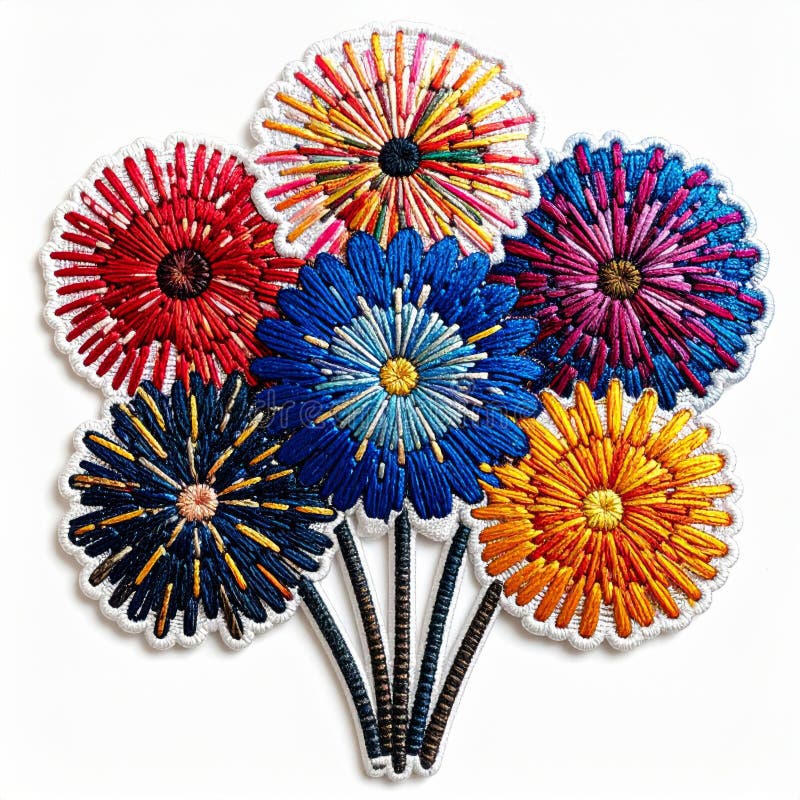 Colorful Embroidered Flower Patch Bouquet Stock Illustration ...