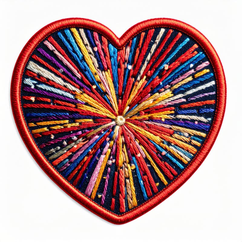 Colorful Embroidered Heart Patch with Red Border Stock Illustration ...