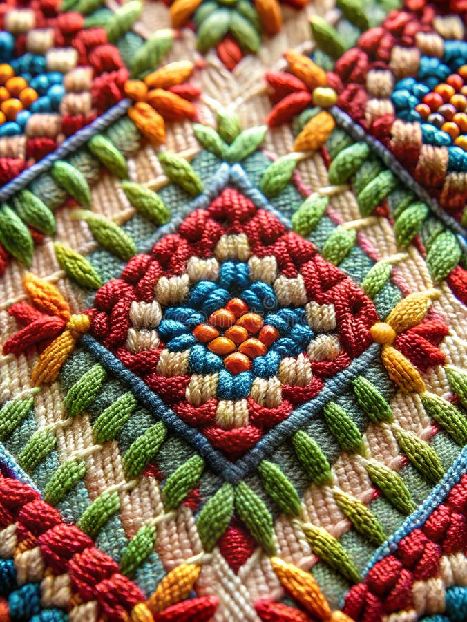 Colorful Embroidery on the Fabric. Close-up. Stock Illustration ...