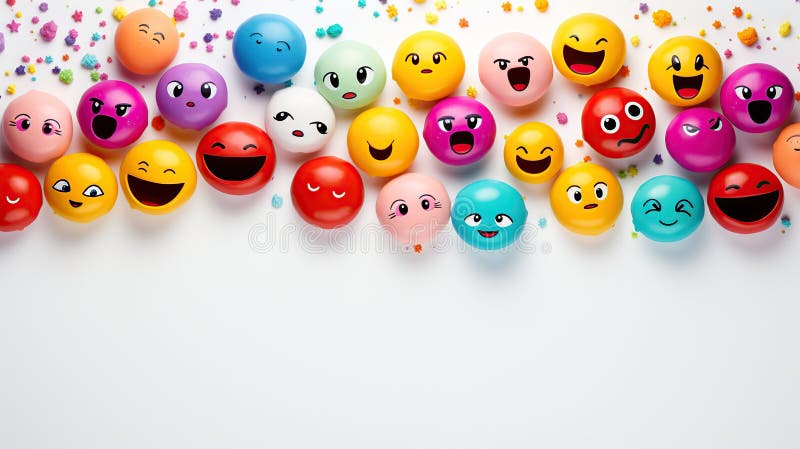 Colorful Emoji Faces Scattered on a White Background Stock Illustration ...