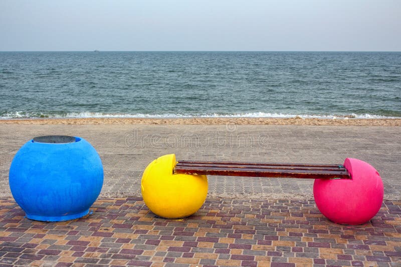 Colorful Bench on the Seaside Stock Photo - Image of coast, outdoor ...