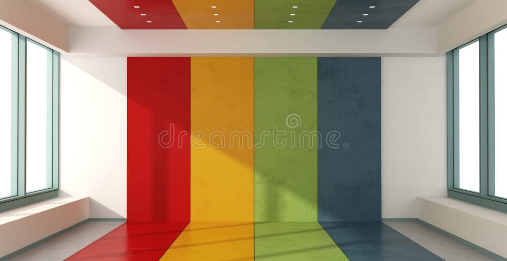 Colorful Empty Room with Large Window Stock Illustration - Illustration ...