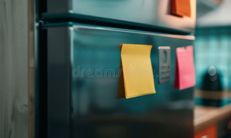 Colorful Empty Sticker Notes on Refrigerator, Template for Your Text ...