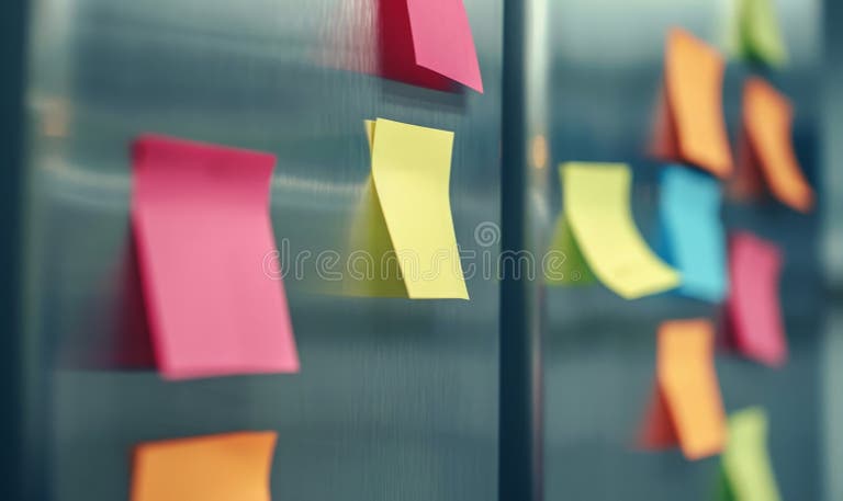Colorful Empty Sticker Notes on Refrigerator, Template for Your Text ...