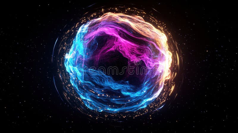 Colorful Energy Sphere with Dynamic Neon Patterns in Outer Space Stock ...