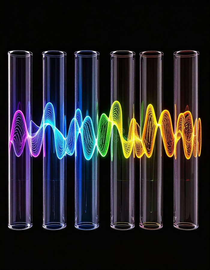 Set Glass Test Tubes with a Colored Liquids, Closing Black Rubber ...