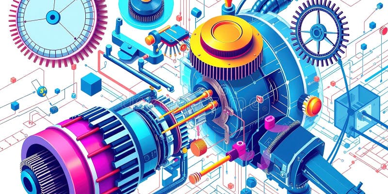 Colorful Engineering Science Illustrations Detailed Technical Diagrams ...