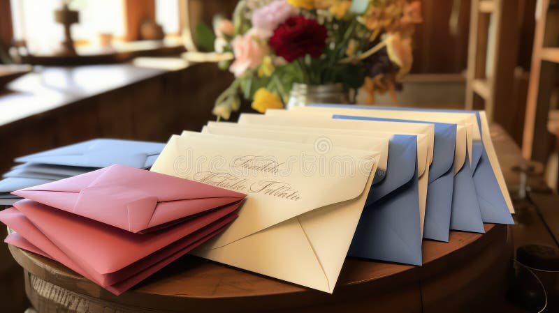 Colorful envelope on table stock illustration. Illustration of ...