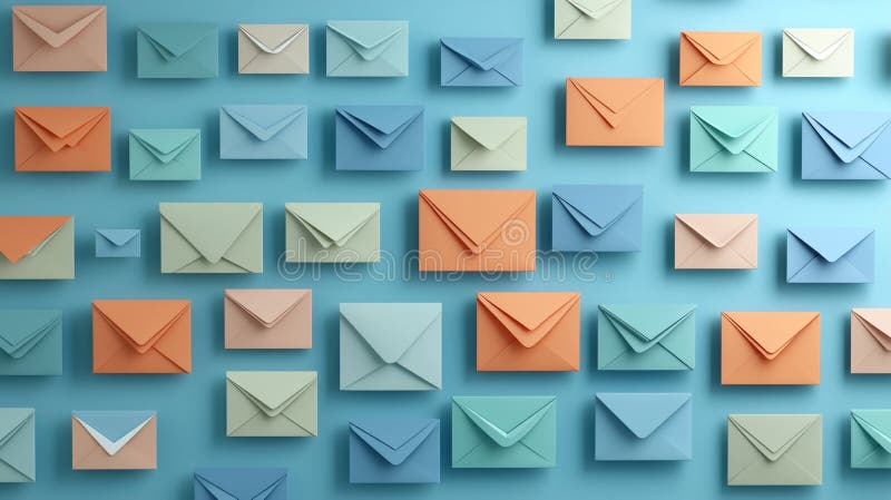 Colorful Envelopes Arranged on a Blue Background Create a Vibrant ...