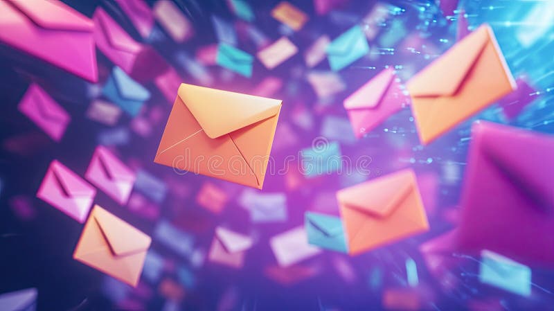 Colorful Envelopes Flying in a Digital Space, Symbolizing Communication ...