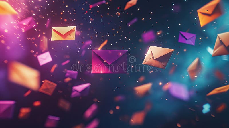 Colorful Envelopes Flying in a Digital Space, Symbolizing Communication ...