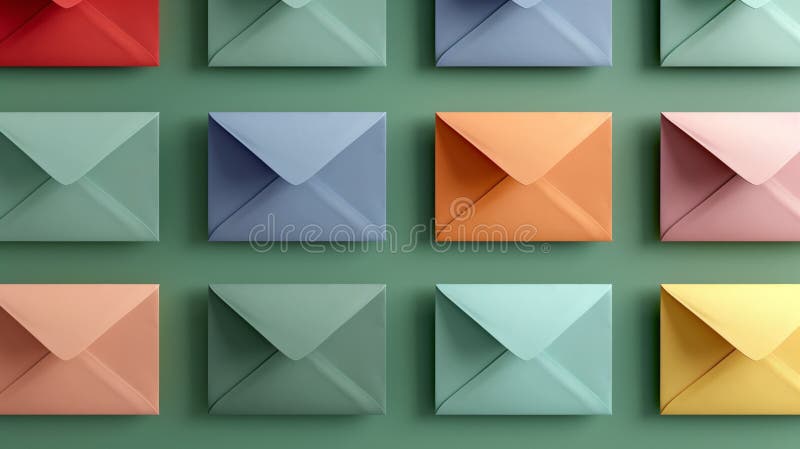 Colorful Envelopes on a Minimalistic Green Background Stock ...