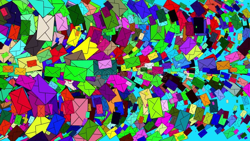 Colorful Envelopes Swirling in Vibrant Patterns Around a Bright Blue ...