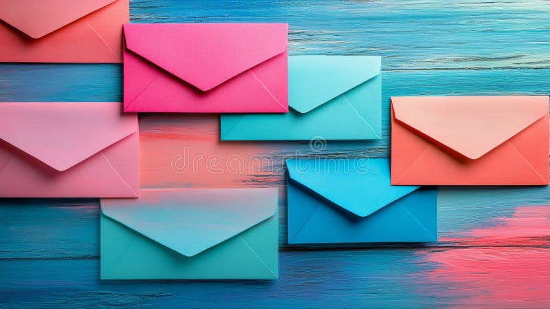 Colorful Envelopes on a Wooden Surface Stock Image - Image of supplies ...