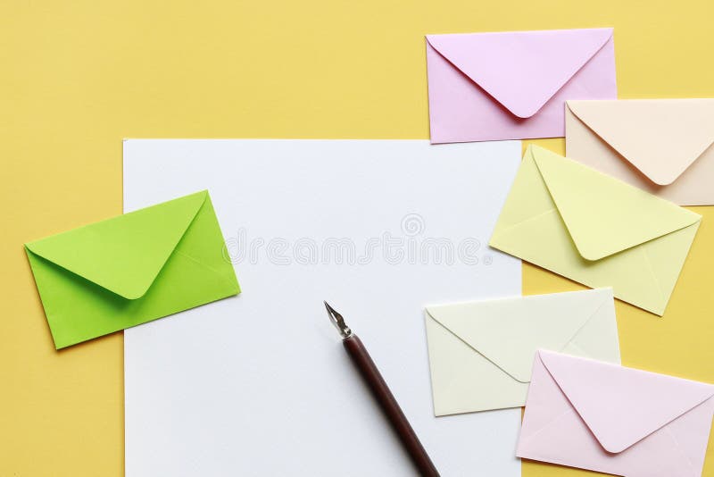 Colorful Envelopes on Yellow Background Stock Image - Image of ...
