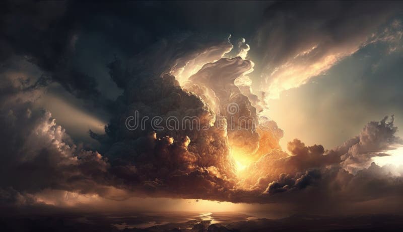 Colorful Epic Cloudy Sky with Evening Sunlight before the Rain Storm ...