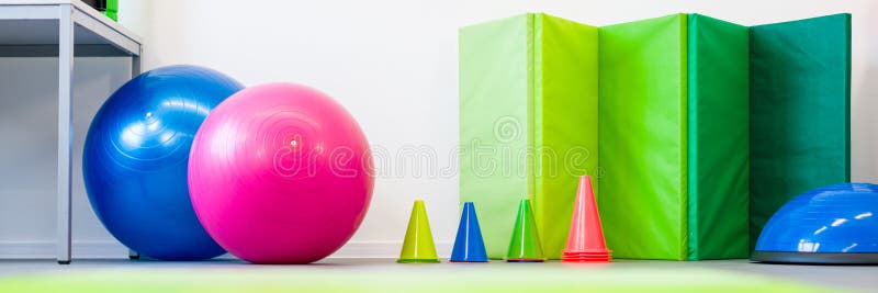 Colorful Equipment Used in Physical Therapy Sessions. Physiotherapy ...