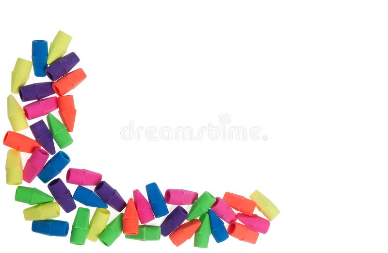 Colorful Erasers on Pencils Stock Photo - Image of group, equipment ...