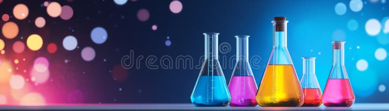 Colorful Erlenmeyer Flasks, Bokeh Background, Chemistry Concept ...
