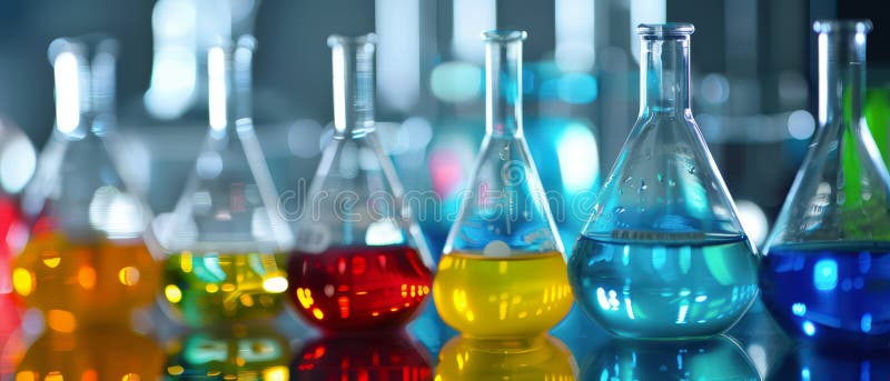 Colorful Erlenmeyer Flasks in a Laboratory Setting Stock Image - Image ...