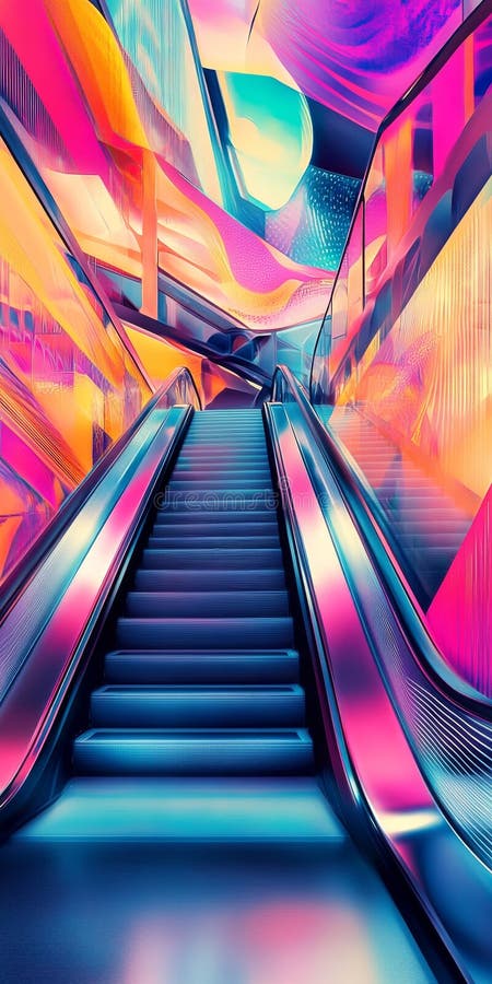 A Colorful Escalator with a Blue Staircase Stock Illustration ...