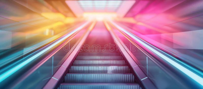 A Colorful Escalator with a Bright Yellow Step by AI Generated Image ...
