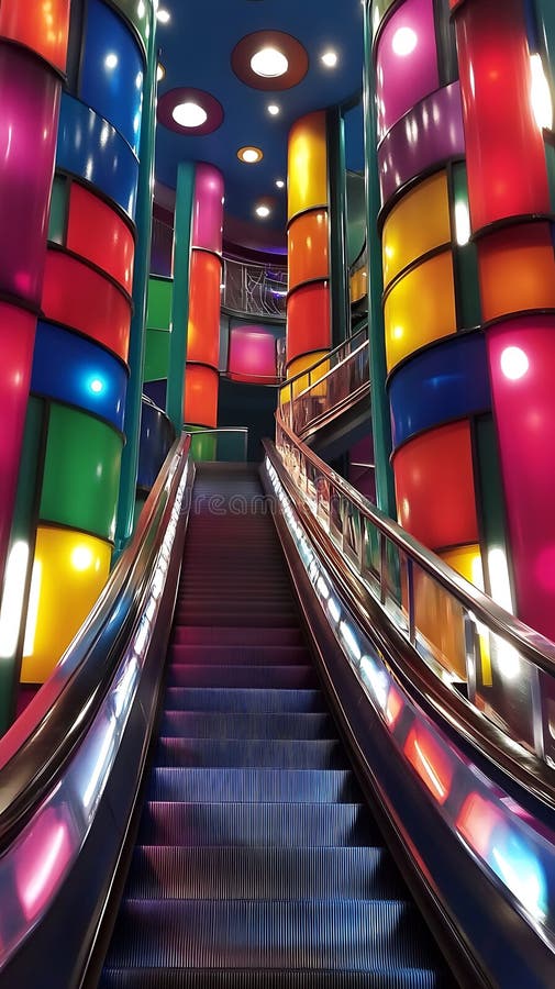 Colorful Escalator in a Modern Building Stock Illustration ...