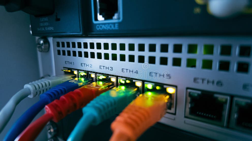 Colorful Ethernet Cables Connected To Network Switch, Symbolizing High ...