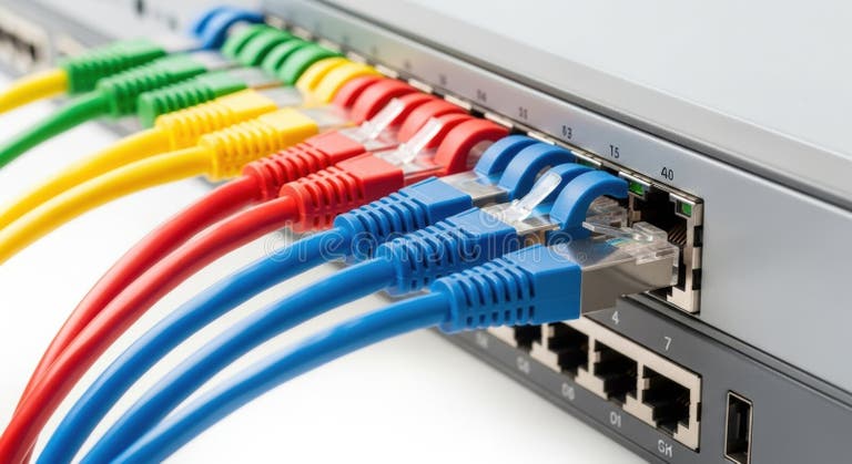 Colorful Ethernet Cables Plugged into Network Switch Stock Illustration ...