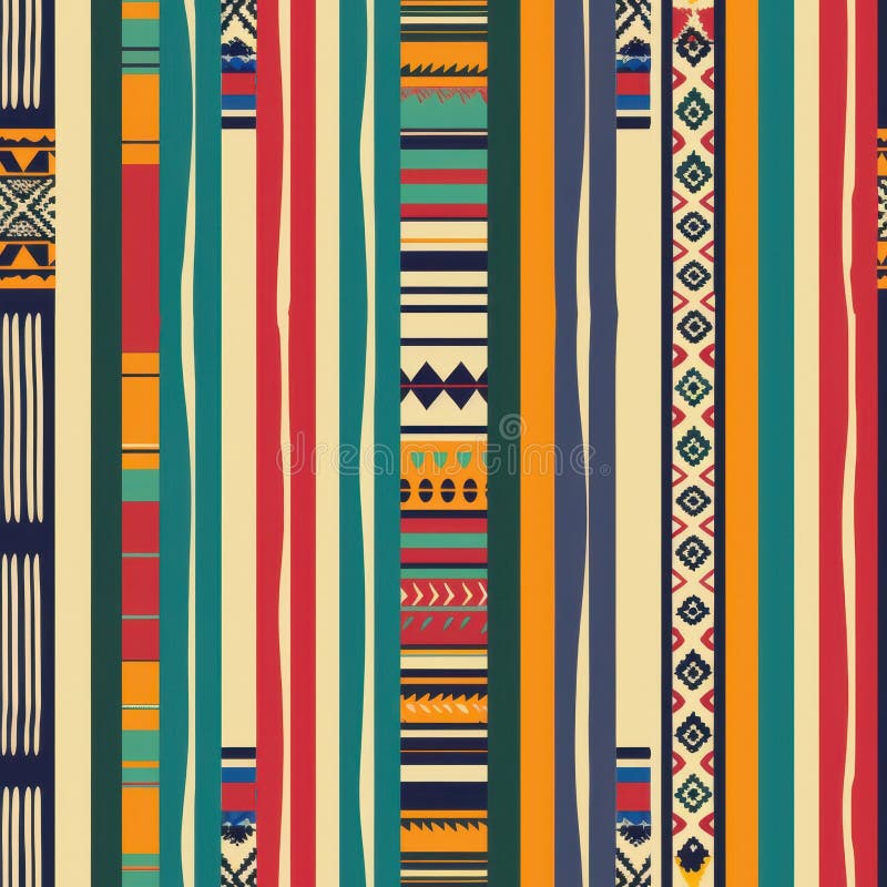 Colorful Ethnic Patterns on Vertical Stripes Background Stock ...