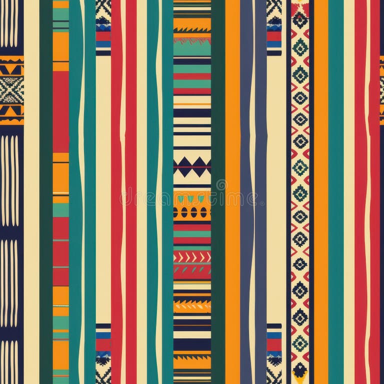 Colorful Ethnic Patterns on Vertical Stripes Background Stock ...