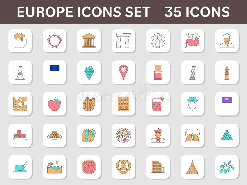 Colorful Europe Square Icons or Symbol Set Stock Illustration ...