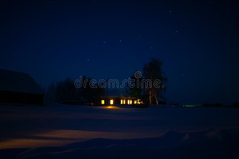 Colorful Evening Winter View of the House Stock Photo - Image of blue ...
