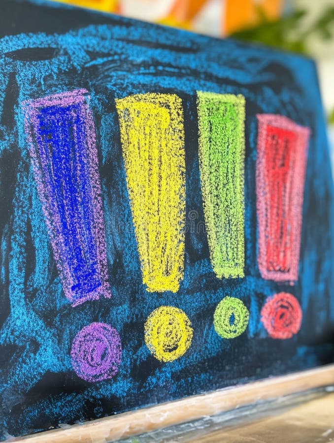 Colorful Exclamation Marks Drawn with Chalk on Board Stock Photo ...