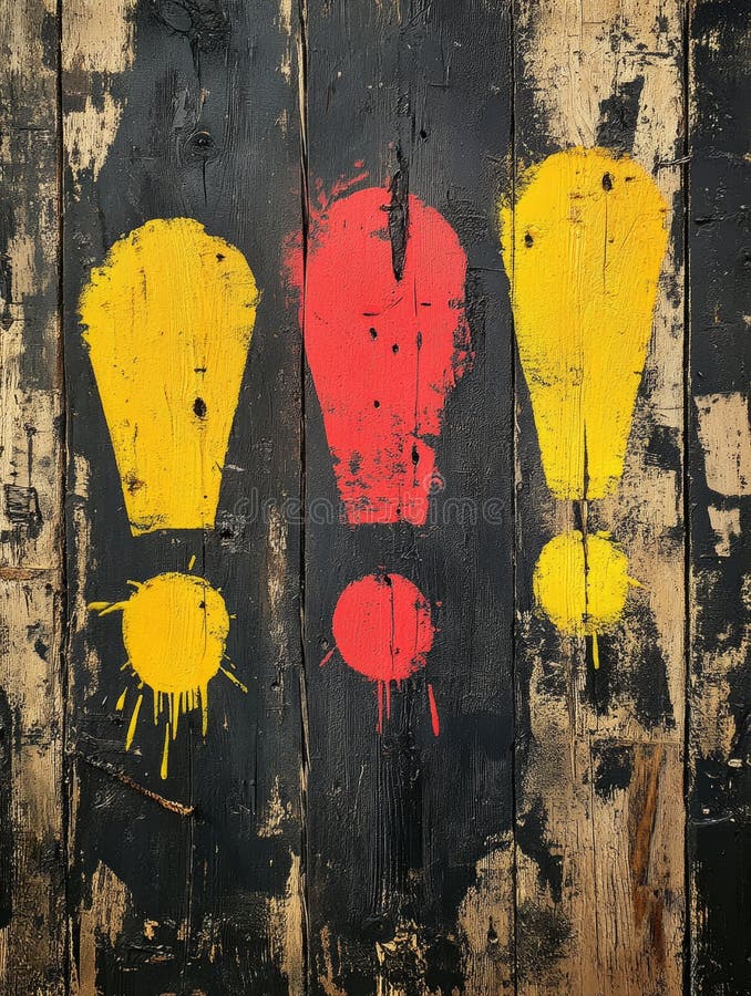 Colorful Exclamation Marks Graffiti on Wooden Boards. Stock Photo ...