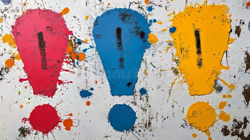 Colorful Exclamation Marks with Paint Splatters on Canvas Stock Image ...