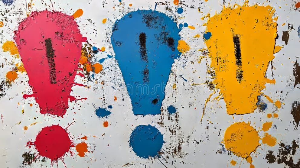 Colorful Exclamation Marks with Paint Splatters on Canvas Stock Image ...