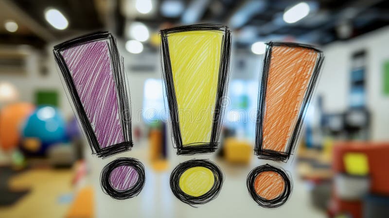 Colorful Exclamation Marks in a Vibrant Playroom. Stock Image - Image ...