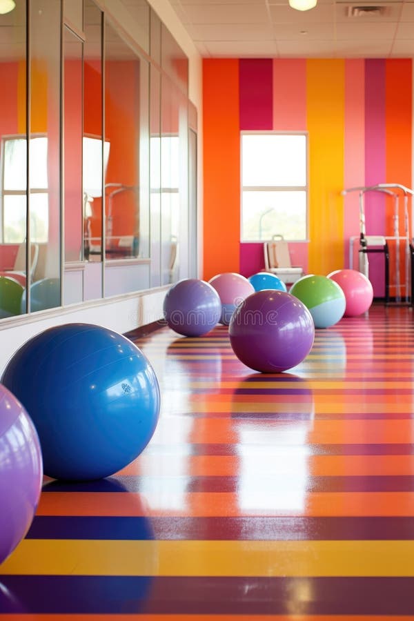 Colorful Exercise Balls in a Fitness Studio Stock Illustration ...