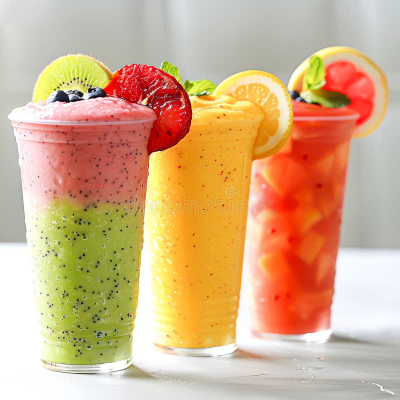 Colorful Exotic Fruit Smoothies on White Background Stock Illustration ...